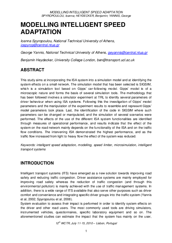 (PDF) MODELLING INTELLIGENT SPEED ADAPTATION
