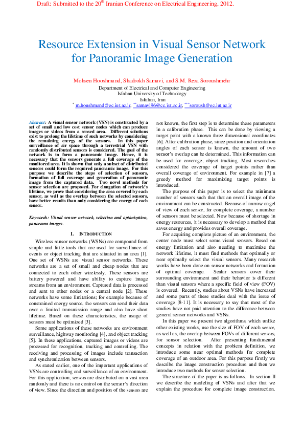 Pdf Resource Extension In Visual Sensor Network For Panoramic Image Generation