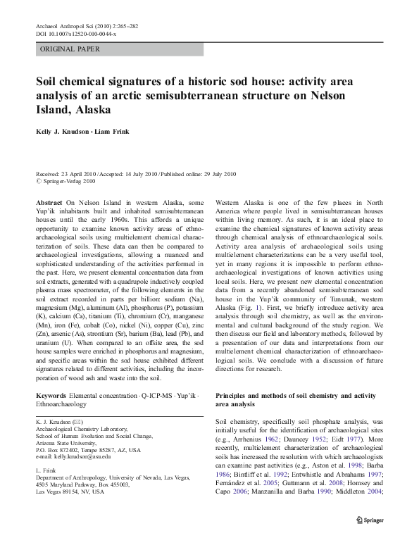 (PDF) Soil chemical signatures of a historic sod house: activity area ...