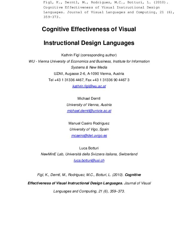 Pdf Cognitive Effectiveness Of Visual Instructional Design Languages