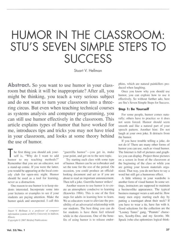 (PDF) Humor in the Classroom: Stu’s Seven Simple Steps to Success
