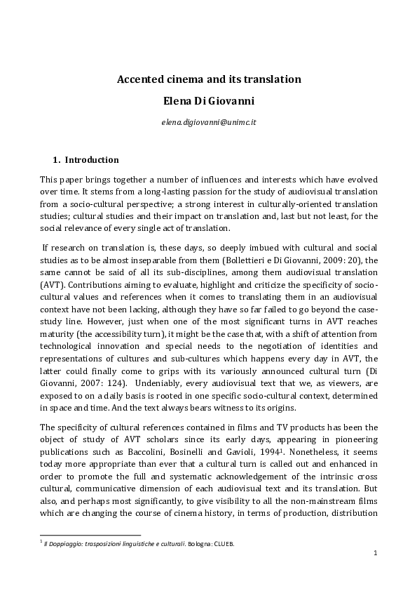 (PDF) Accented Cinema and its Translation