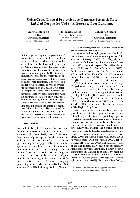 (PDF) Using cross-lingual projections to generate semantic role labeled corpus for Urdu: a ...