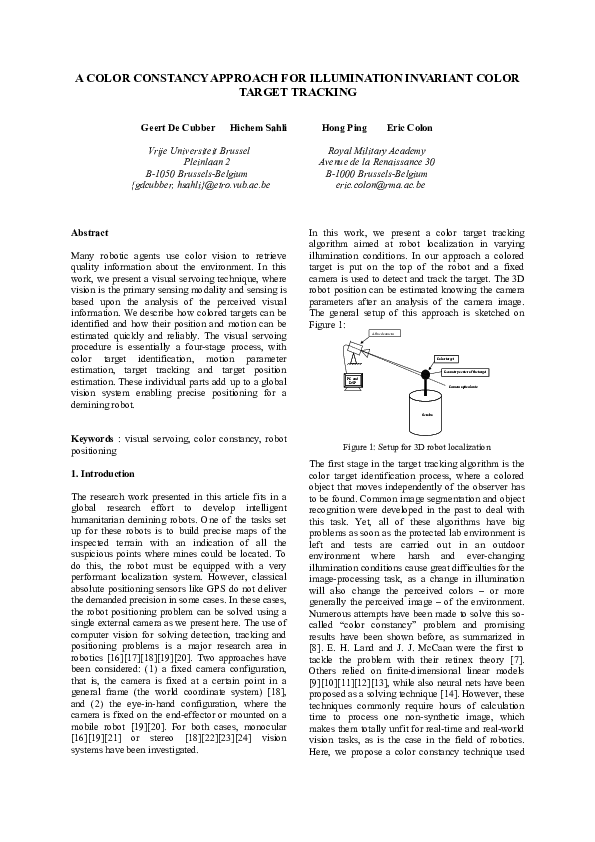 (PDF) A color constancy approach for illumination invariant color target tracking