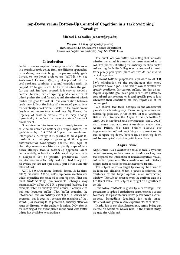 (PDF) Top-down versus bottom-up control of cognition in a task switching paradigm