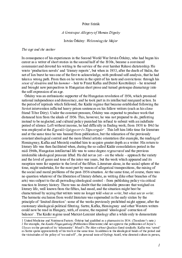 (DOC) A Grotesque Allegory of Human Dignity. István Örkény: Welcoming ...