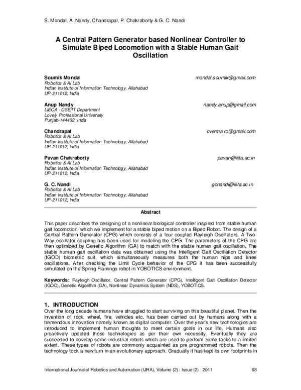 Pdf A Central Pattern Generator Based Nonlinear Controller To Simulate Biped Locomotion With A