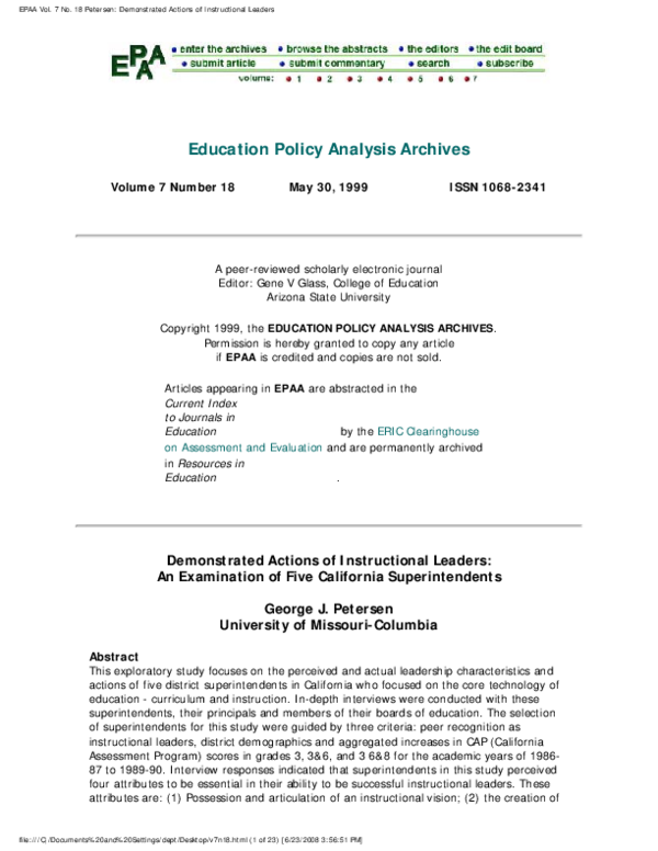 (PDF) Demonstrated actions of instructional leaders: An examination of ...