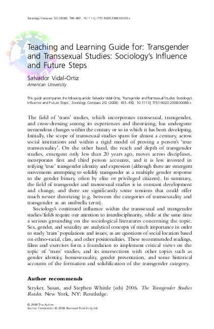 (PDF) Teaching and learning guide for: Transgender and transsexual ...