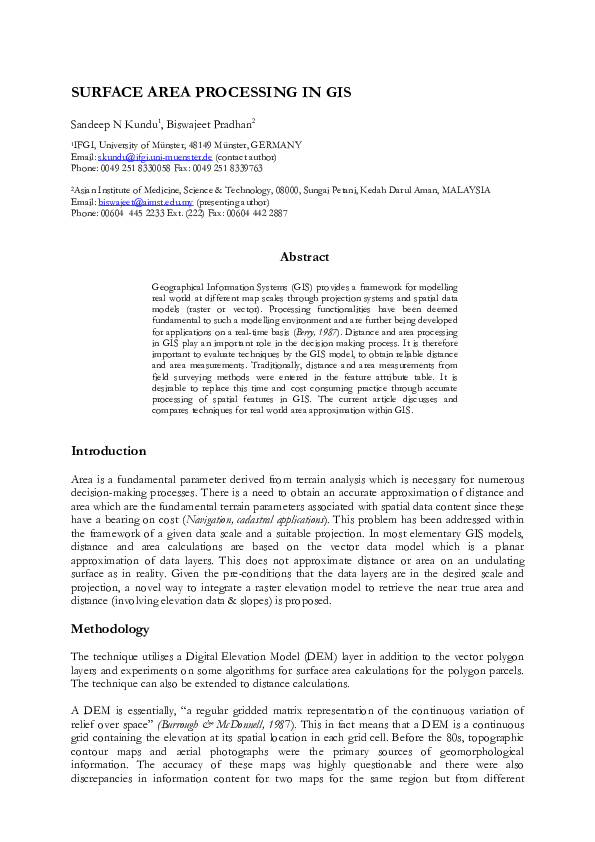(PDF) Surface area processing in GIS