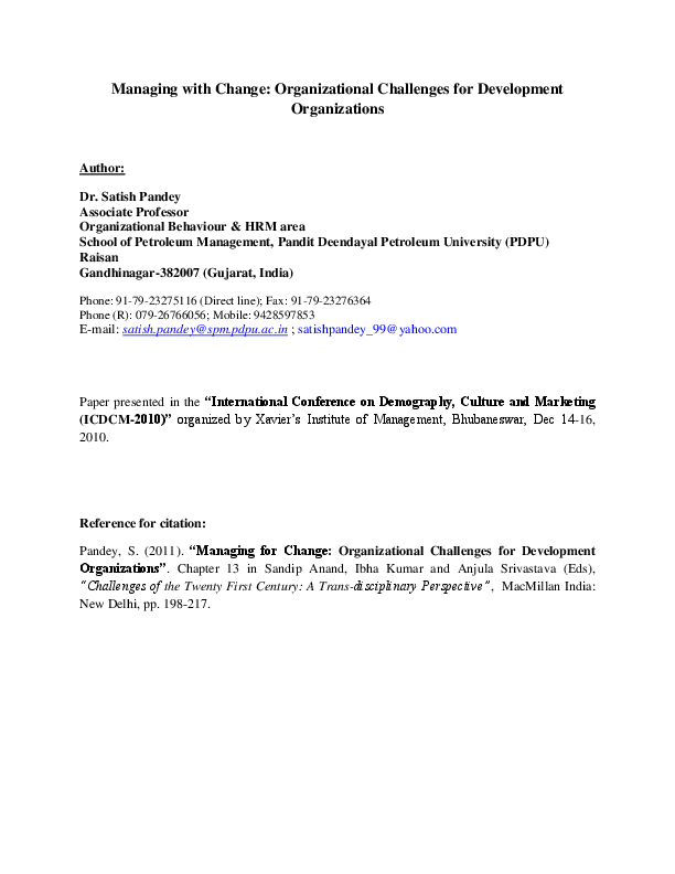 (PDF) Managing with Change: Organizational Challenges for Development ...