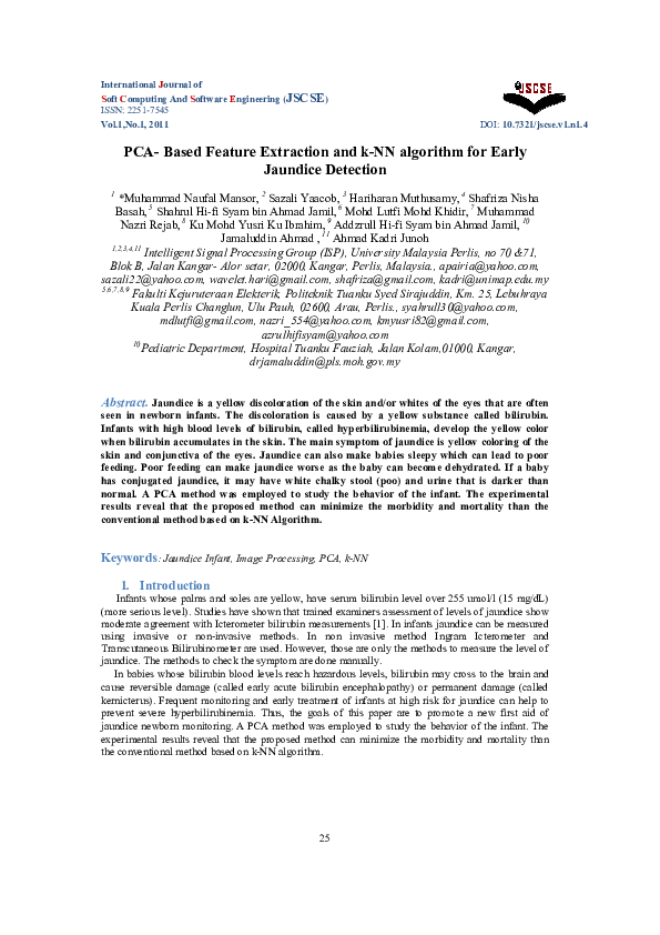 (PDF) PCA-Based Feature Extraction and k-NN algorithm for Early Jaundice Detection