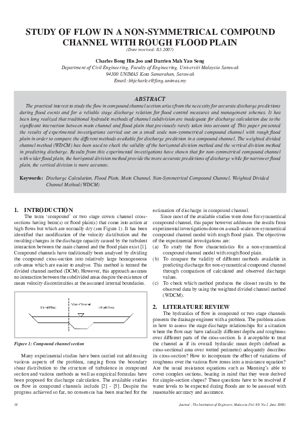(PDF) Study of flow in a non-symmetrical compound channel with rough ...