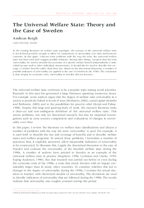 (PDF) The universal welfare state: theory and the case of Sweden