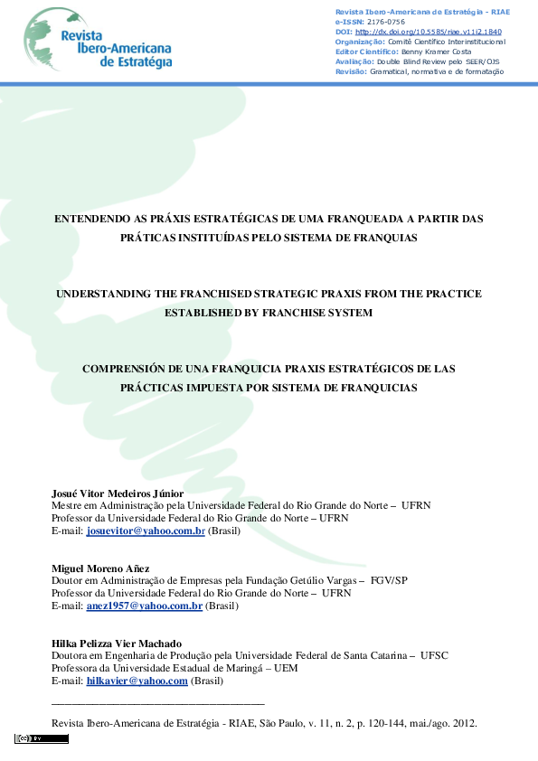 (PDF) ENTENDENDO AS PRÁXIS ESTRATÉGICAS DE UMA FRANQUEADA A PARTIR DAS ...