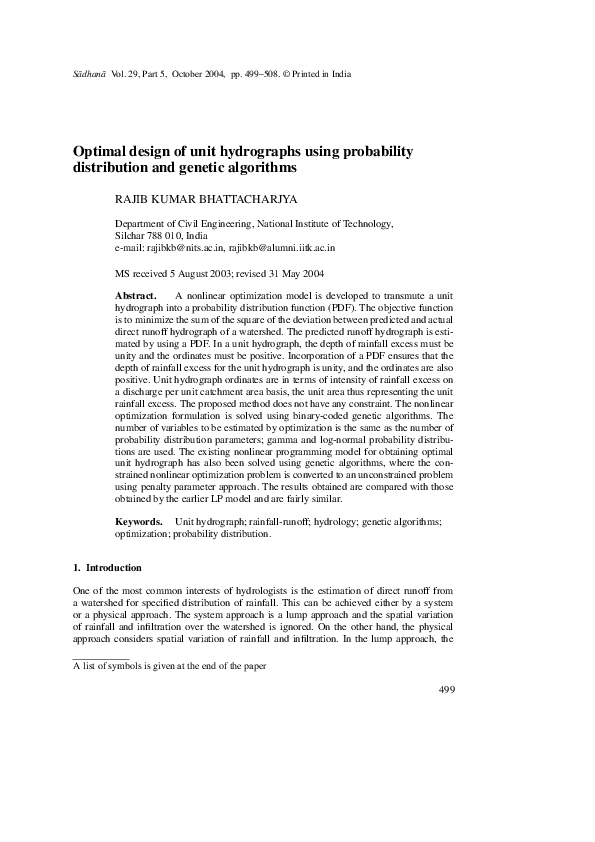 (PDF) Optimal design of unit hydrographs using probability distribution and genetic algorithms