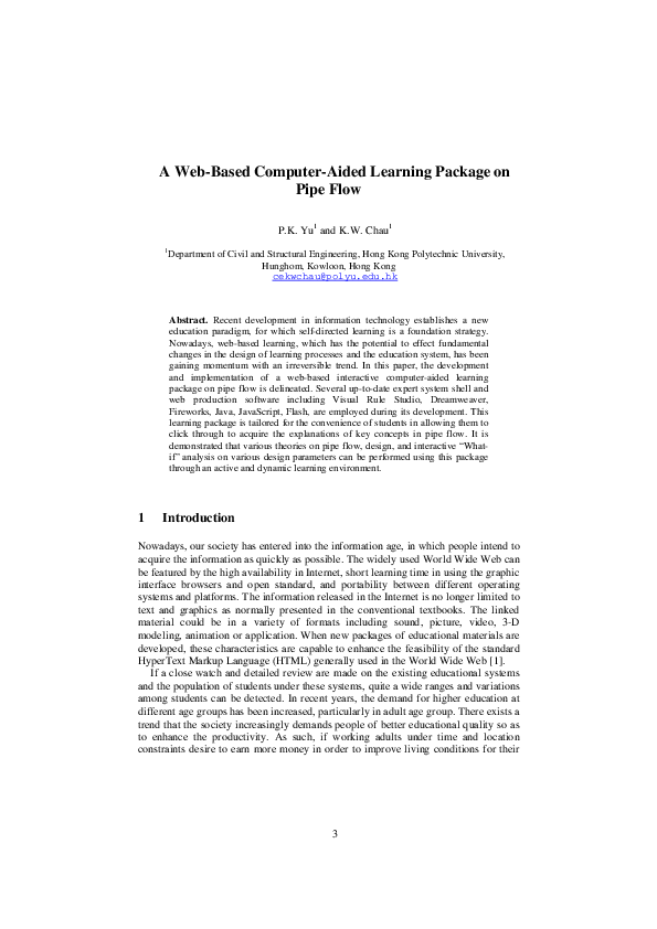 (PDF) A web-based computer-aided learning package on pipe flow