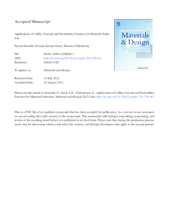 (PDF) Applications of Utility Concept and Desirability Function for ...