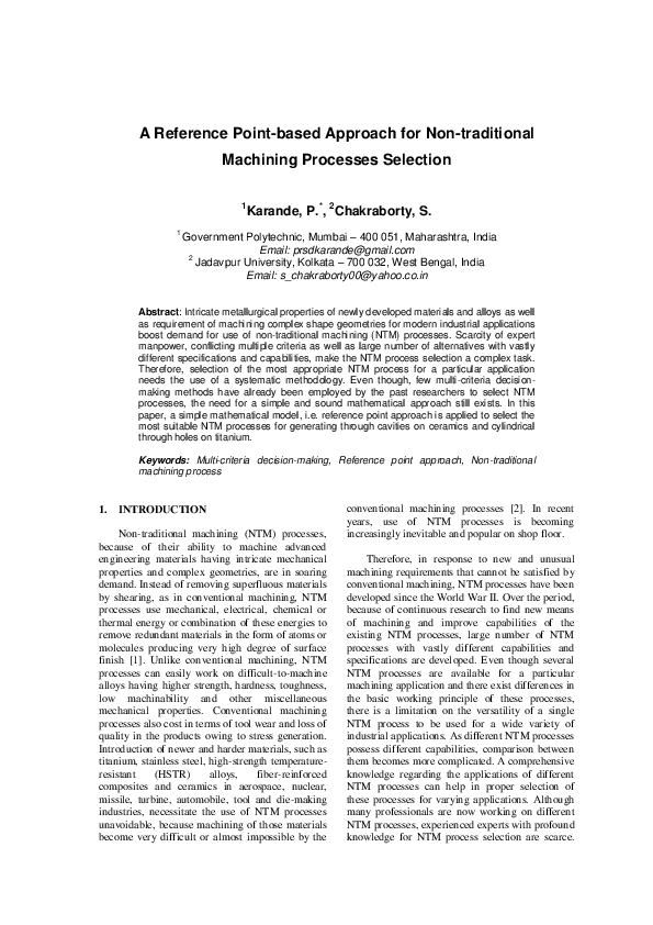 (PDF) Application of PROMETHEE-GAIA method for non-traditional machining processes selection