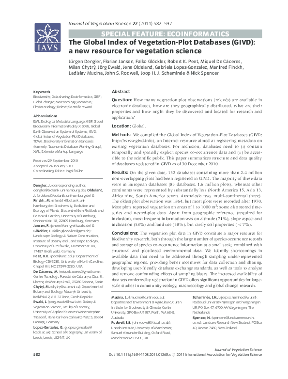 (PDF) The Global Index of Vegetation‐Plot Databases (GIVD): a new ...