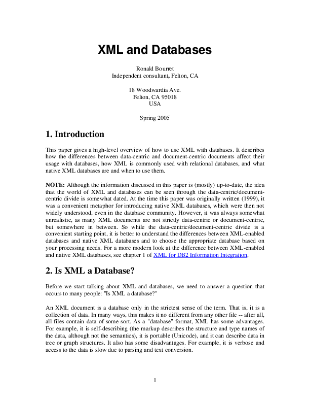 (PDF) XML and Databases
