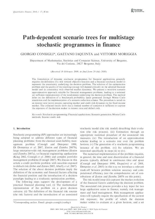 Pdf Path Dependent Scenario Trees For Multistage Stochastic