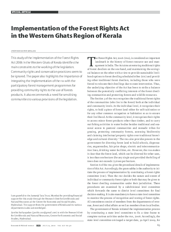 (PDF) Implementation of the Forest Rights Act in the Western Ghats ...