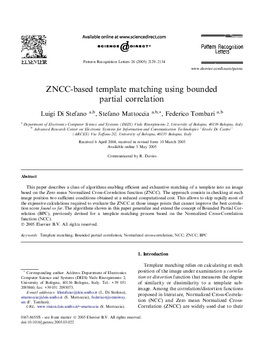 Pdf Zncc Based Template Matching Using Bounded Partial Correlation 
