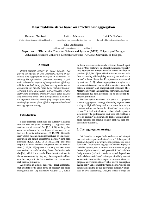 (PDF) Near real-time stereo based on effective cost aggregation