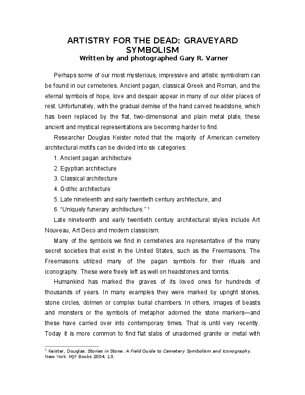 (DOC) Artistry for the Dead: Graveyard Symbolism by Gary R. Varner