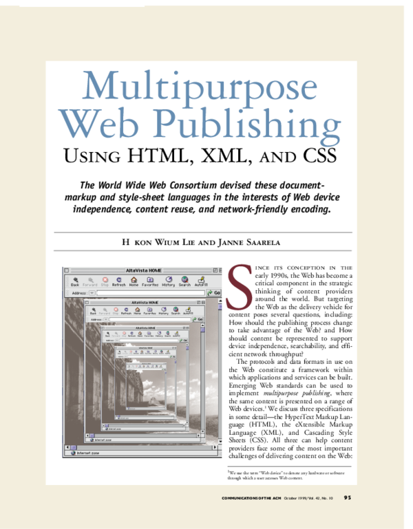 (PDF) Multipurpose Web publishing using HTML, XML, and CSS