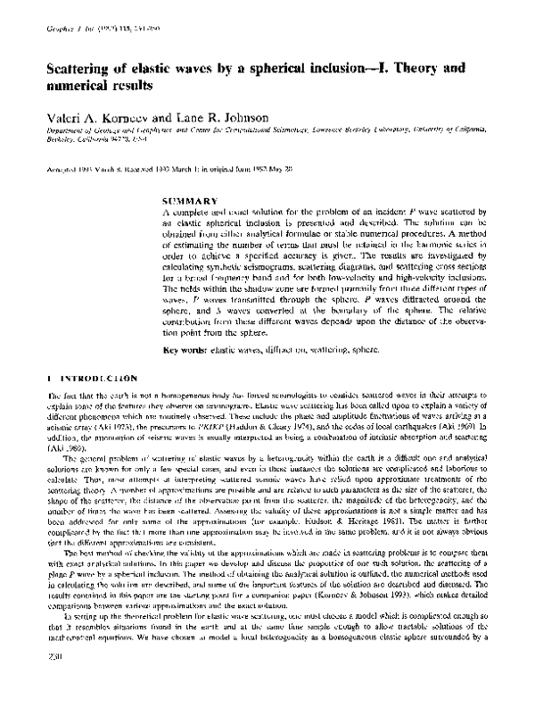 (PDF) Scattering of elastic waves by a spherical inclusion—I. Theory and numerical results