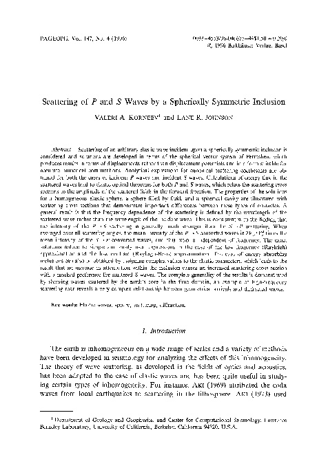 (PDF) Scattering ofP andS waves by a spherically symmetric inclusion
