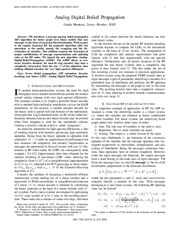 Pdf Message Passing In Analog Digital Bp