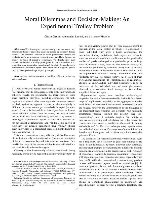 (PDF) Moral Dilemmas and Decision-Making: An Experimental Trolley Problem