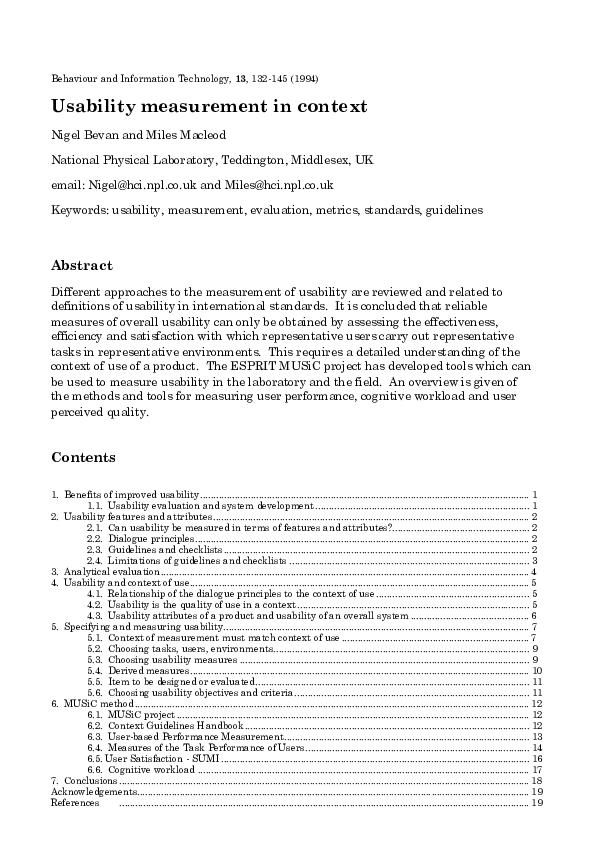 (PDF) Usability measurement in context