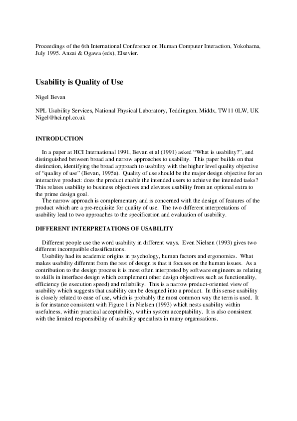 (PDF) Usability is quality of use