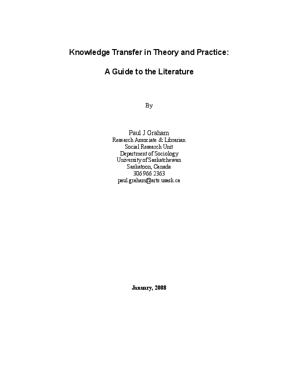 (DOC) Knowledge Transfer in Theory and Practice: A Guide to the Literature