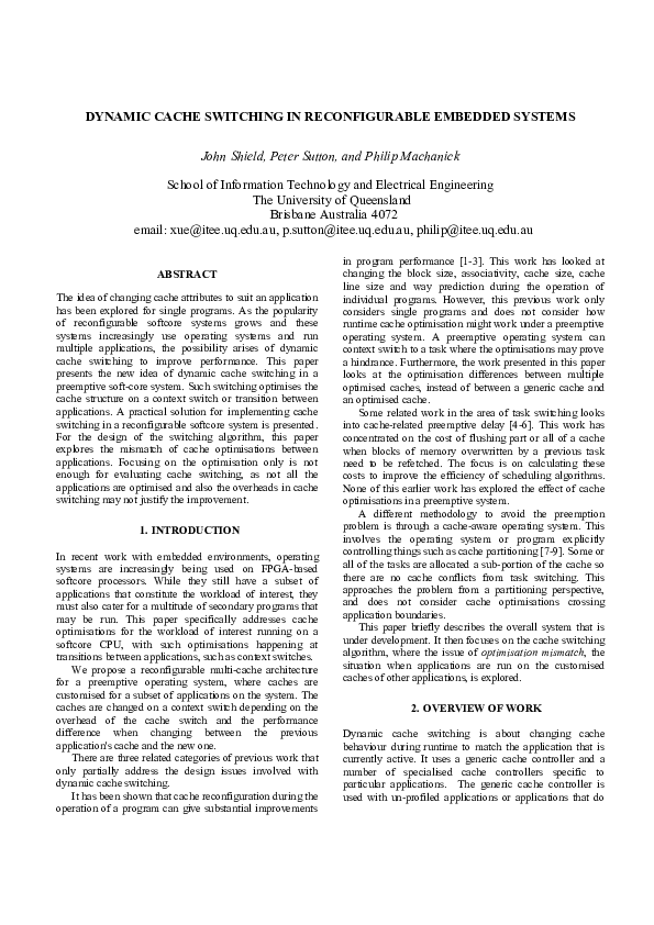 (PDF) Dynamic cache switching in reconfigurable embedded systems