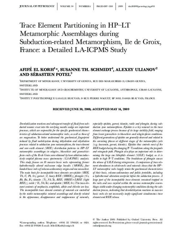 (PDF) Trace element partitioning in HP–LT metamorphic assemblages during subduction-related ...