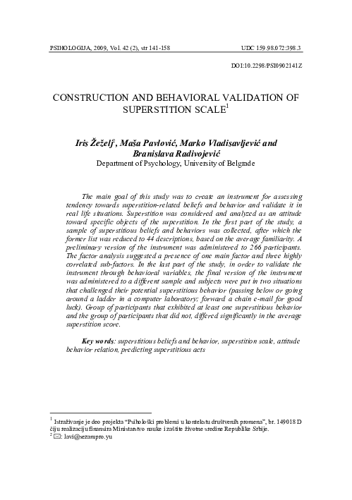 (PDF) Construction and behavioral validation of superstition scale