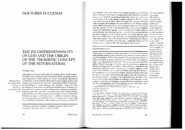 (PDF) The Incomprehensibility of God and the Origin of the Thomistic ...