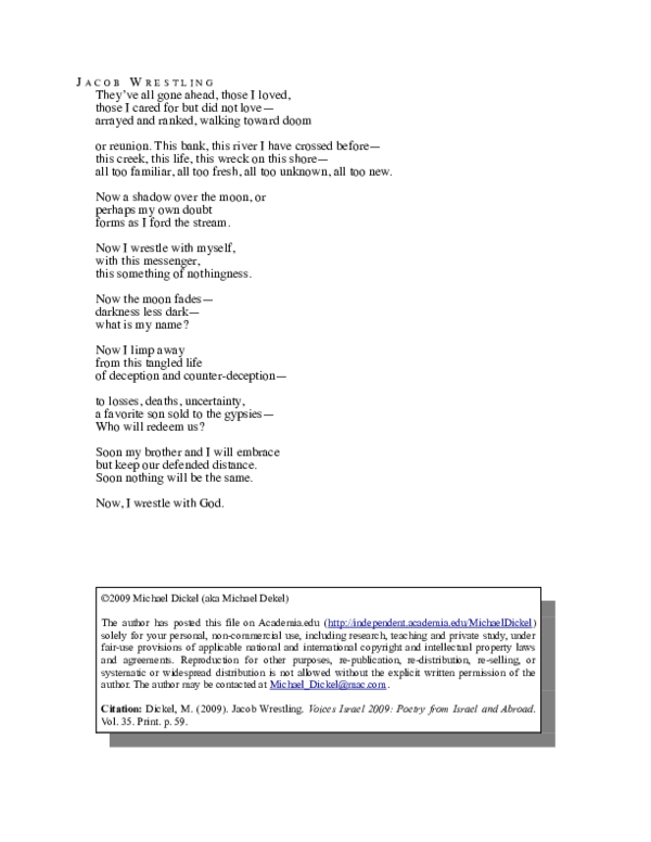 (PDF) Jacob Wrestling (poem)