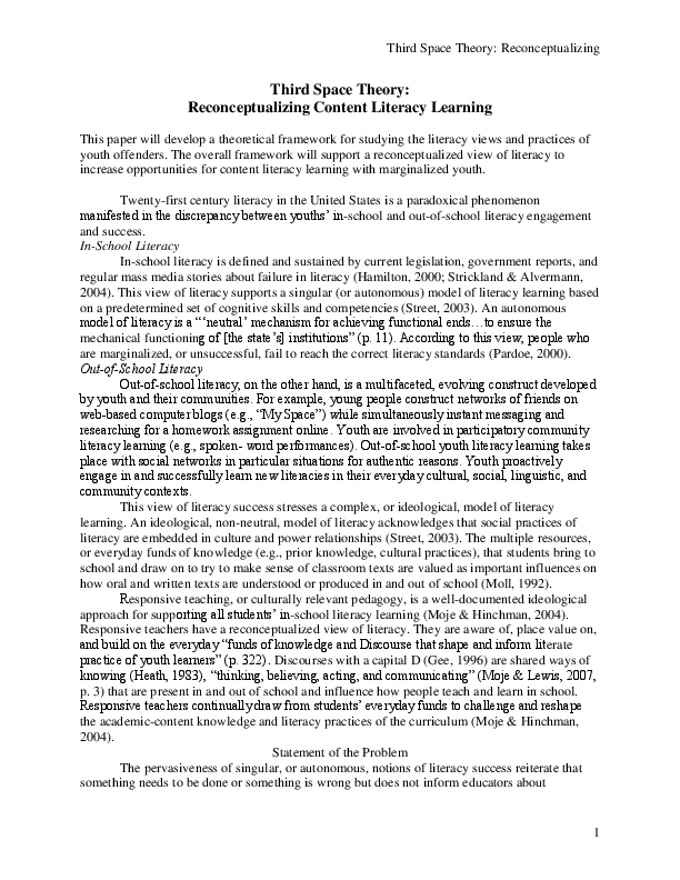 (PDF) Third space theory: Reconceptualizing content literacy learning