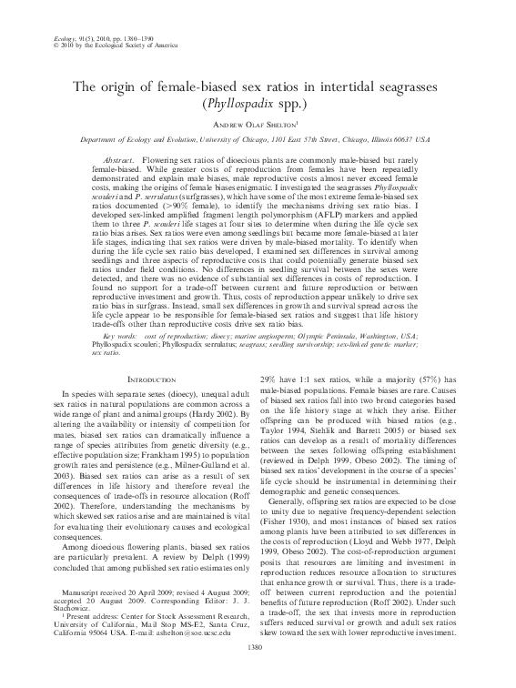 (PDF) The origin of female-biased sex ratios in intertidal seagrasses ...