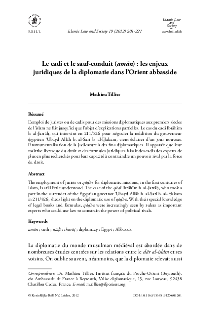 (PDF) Le cadi et le sauf-conduit (amān) : les enjeux juridiques de la ...