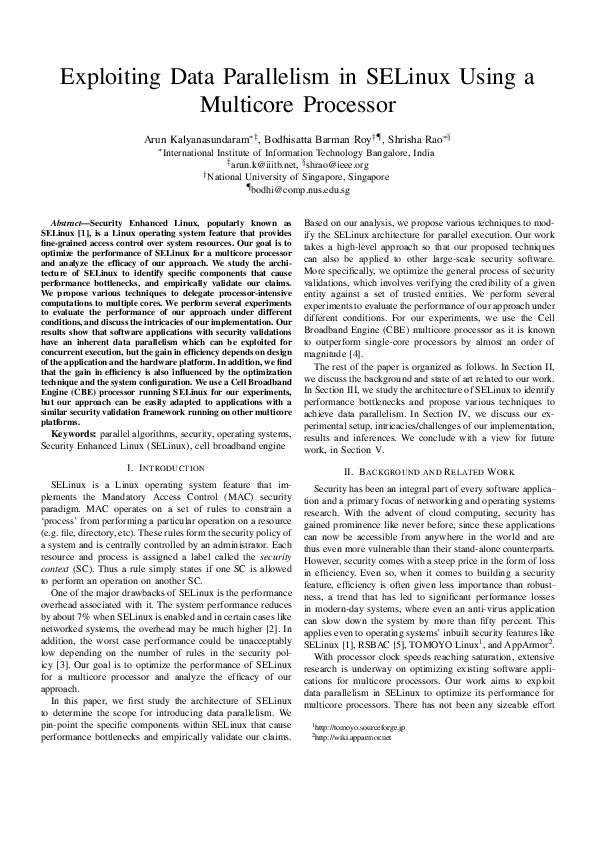 (PDF) Exploiting Data Parallelism in SELinux Using a Multicore Processor