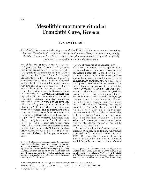 (PDF) Mesolithic mortuary ritual at Franchthi Cave, Greece