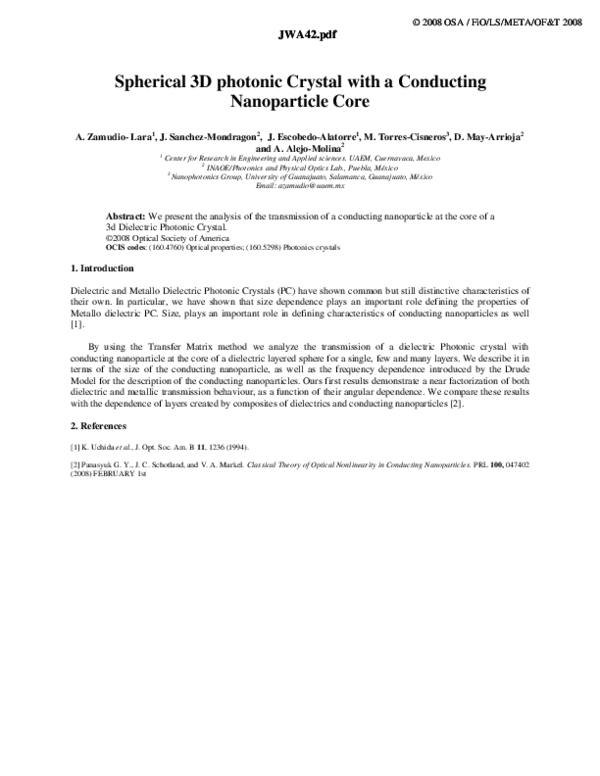 (PDF) Spherical 3D photonic Crystal with a Conducting Nanoparticle Core