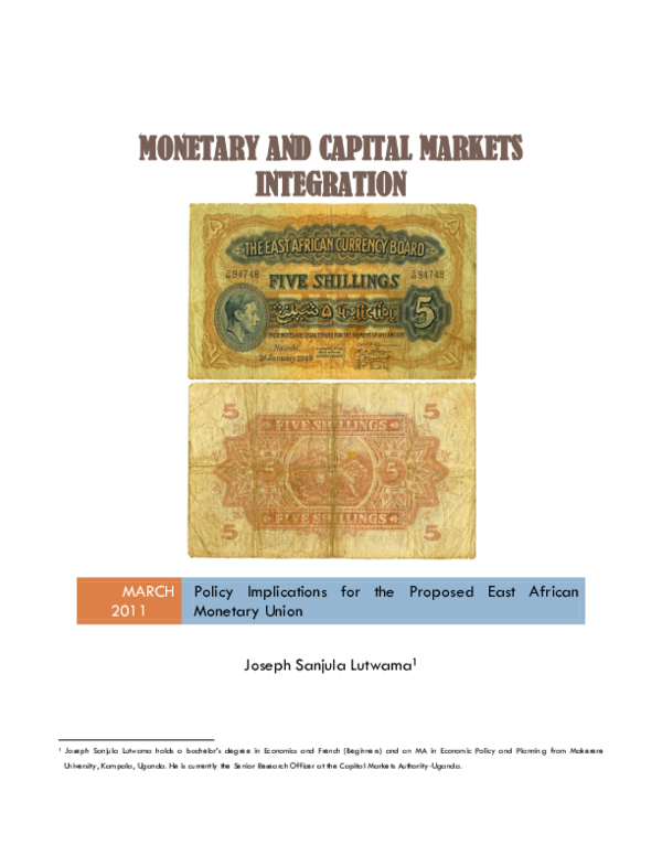 (PDF) Monetary and Capital Markets Integration: Policy Implications for ...